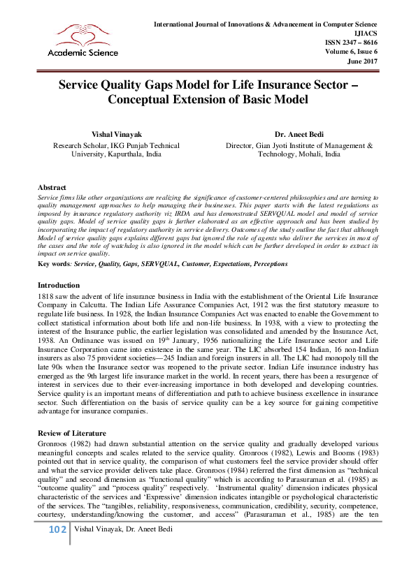 (PDF) Service Quality Gaps Model for Life Insurance Sector-Conceptual ...