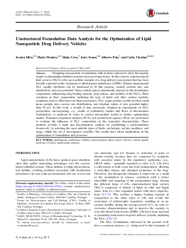 (PDF) Unstructured Formulation Data Analysis for the Optimization of Lipid Nanoparticle Drug ...