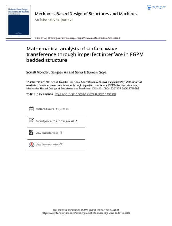 (PDF) Mathematical analysis of surface wave transference through imperfect interface in FGPM ...