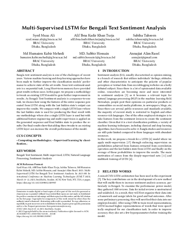 Pdf Multi Supervised Lstm For Bengali Text Sentiment Analysis