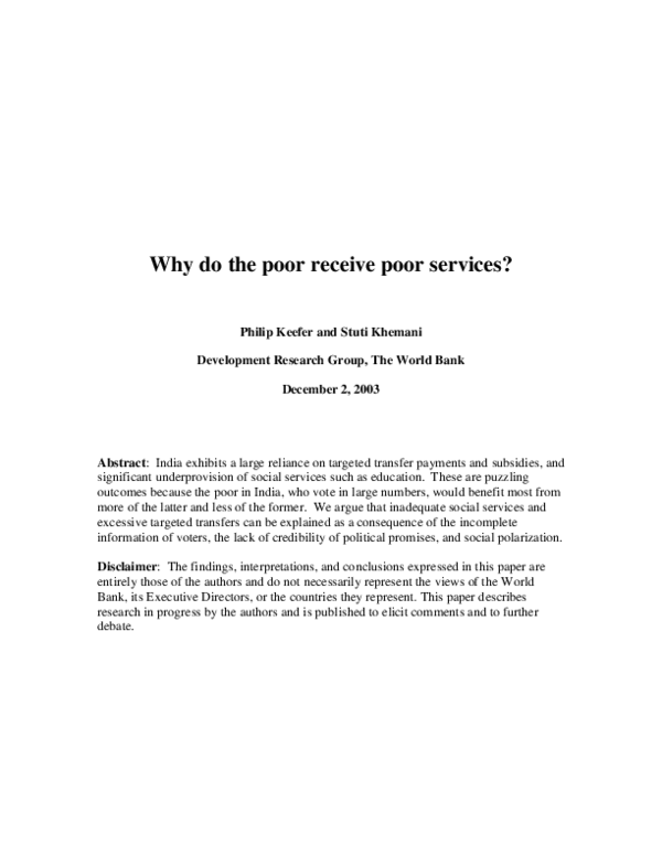 (PDF) Why do the poor receive poor services?