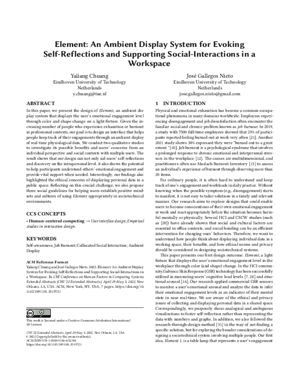 (PDF) Element: An Ambient Display System for Evoking Self-Reflections ...