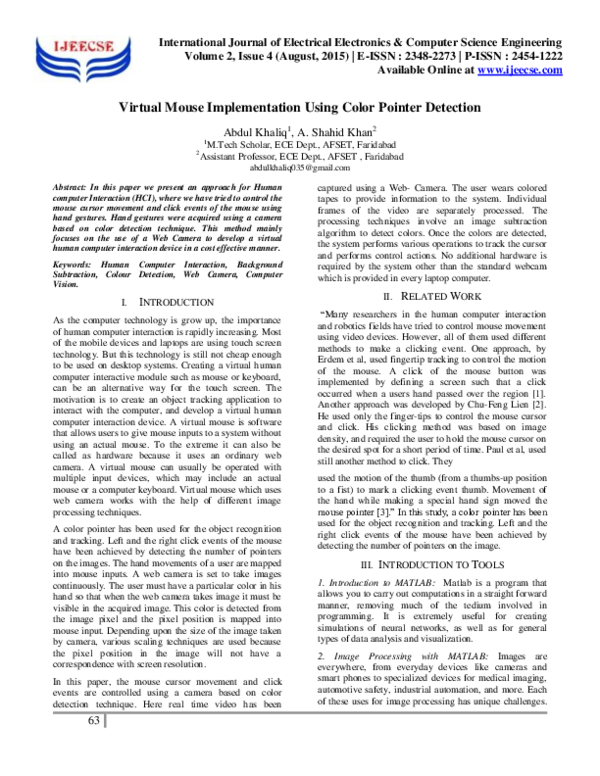 (PDF) Virtual Mouse Implementation Using Color Pointer Detection