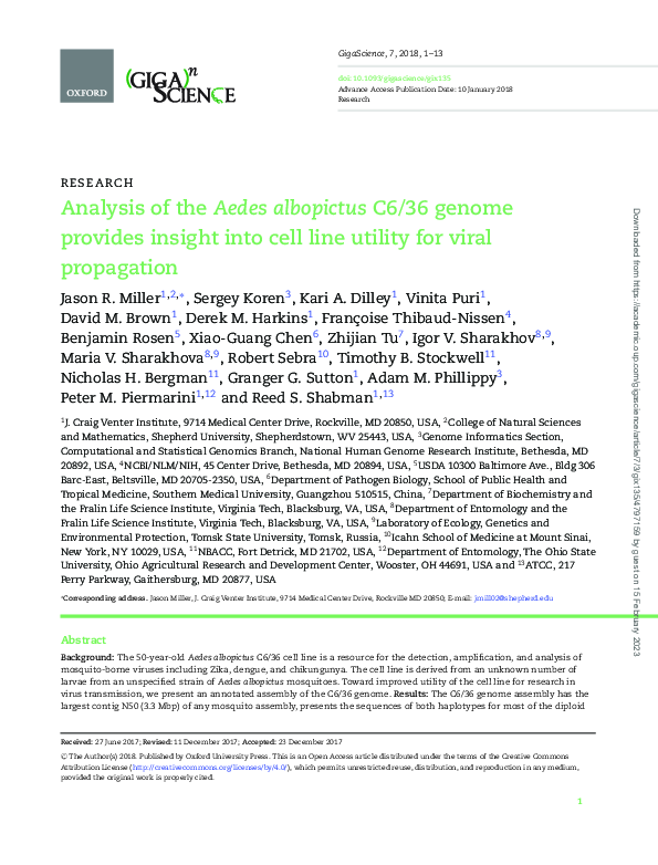 (PDF) Analysis of the Aedes albopictus C6/36 genome provides insight ...
