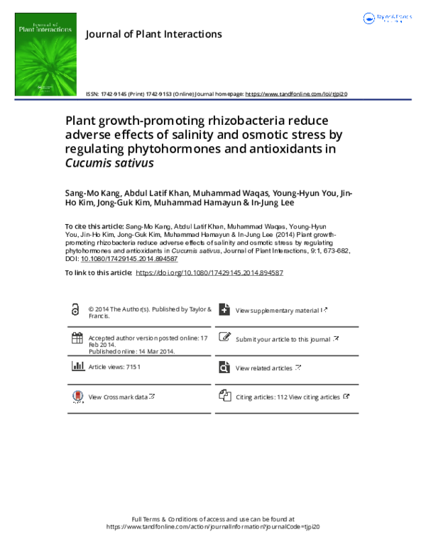 (PDF) Plant growth-promoting rhizobacteria reduce adverse effects of salinity and osmotic stress ...