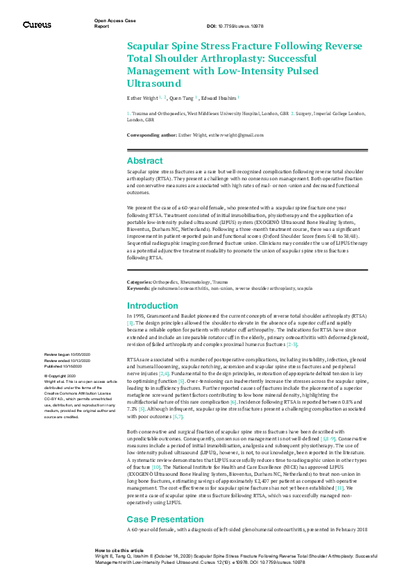 (PDF) Scapular Spine Stress Fracture Following Reverse Total Shoulder ...