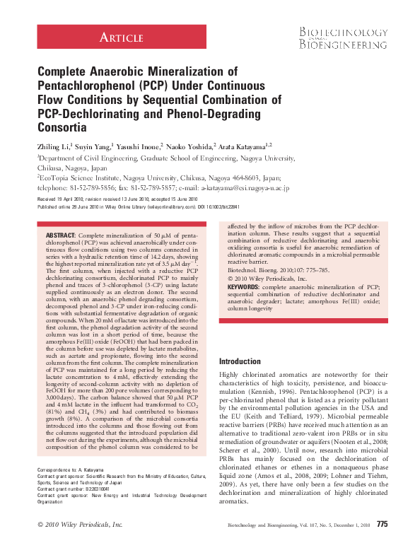 (PDF) Complete anaerobic mineralization of pentachlorophenol (PCP ...