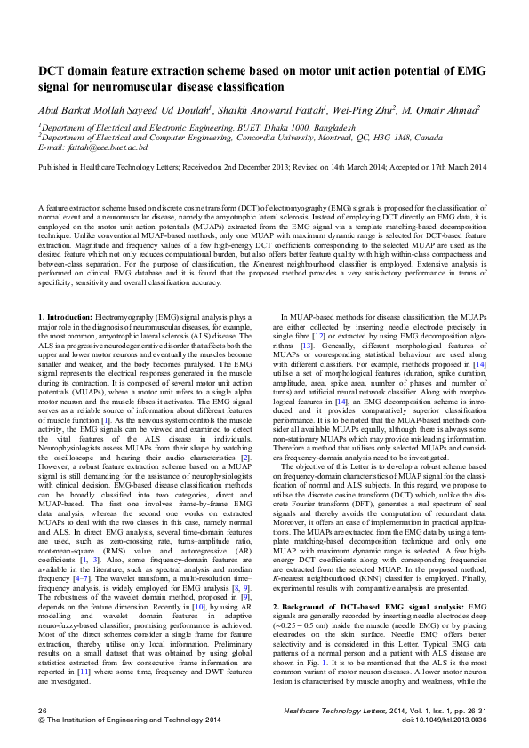 Pdf Dct Domain Feature Extraction Scheme Based On Motor Unit Action