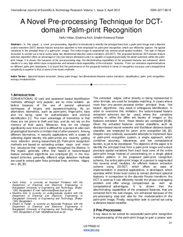 (PDF) A Novel Pre-processing Technique for DCT- domain Palm-print ...