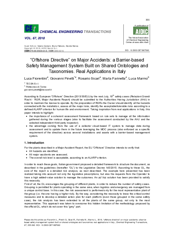 (PDF) Offshore Directive" on Major Accidents: a Barrier-based Safety ...