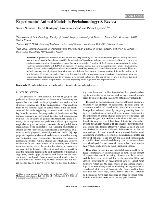 (PDF) Experimental Animal Models in Periodontology: A Review