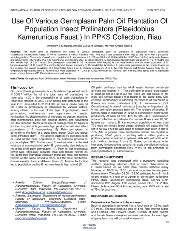(PDF) Use Of Various Germplasm Palm Oil Plantation Of Population Insect ...