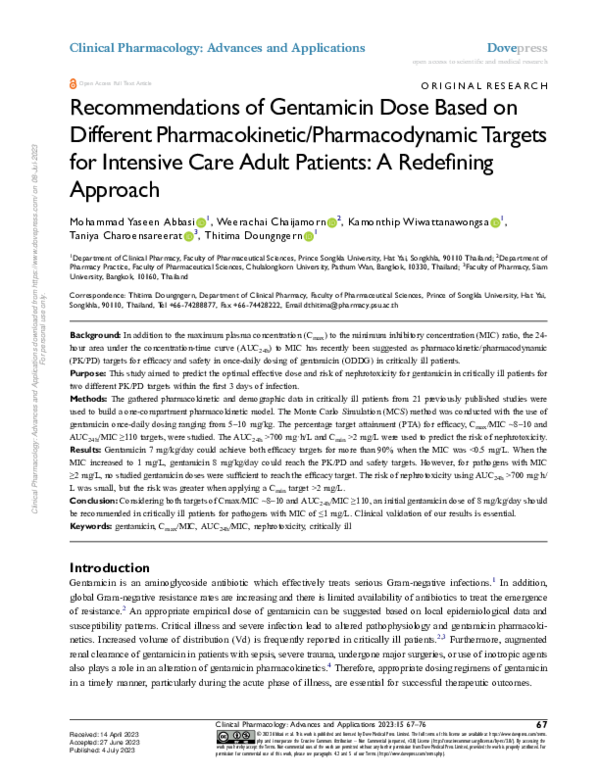 (PDF) Recommendations of Gentamicin Dose Based on Different ...
