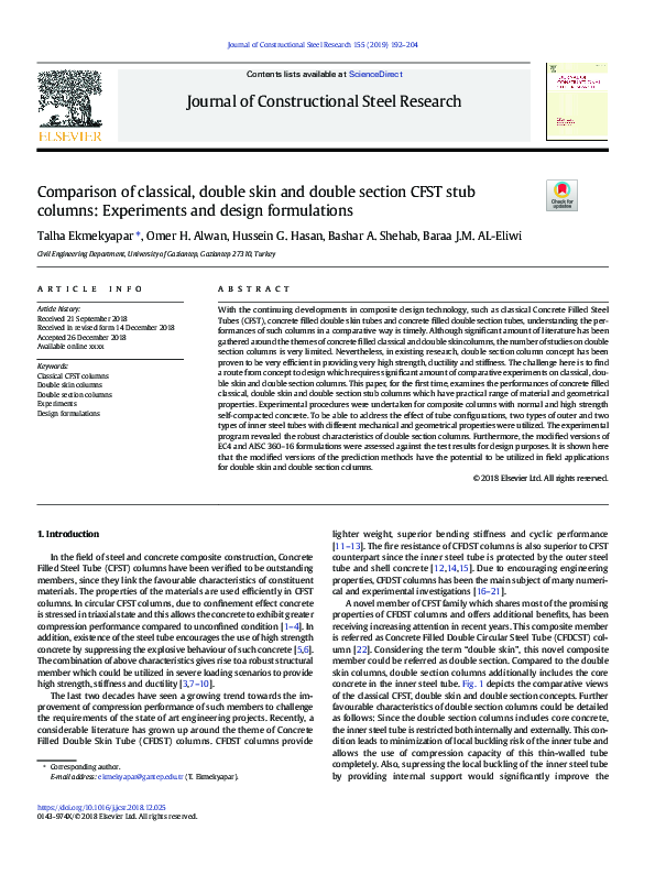 (PDF) Comparison of classical, double skin and double section CFST stub ...
