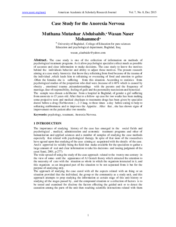 (PDF) Case Study for the Anorexia Nervosa