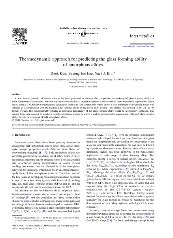 (PDF) Thermodynamic approach for predicting the glass forming ability ...