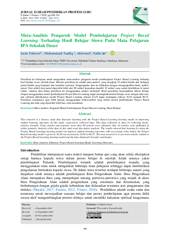 (PDF) Meta-Analisis Pengaruh Model Pembelajaran Project Based Learning Terhadap Hasil Belajar ...