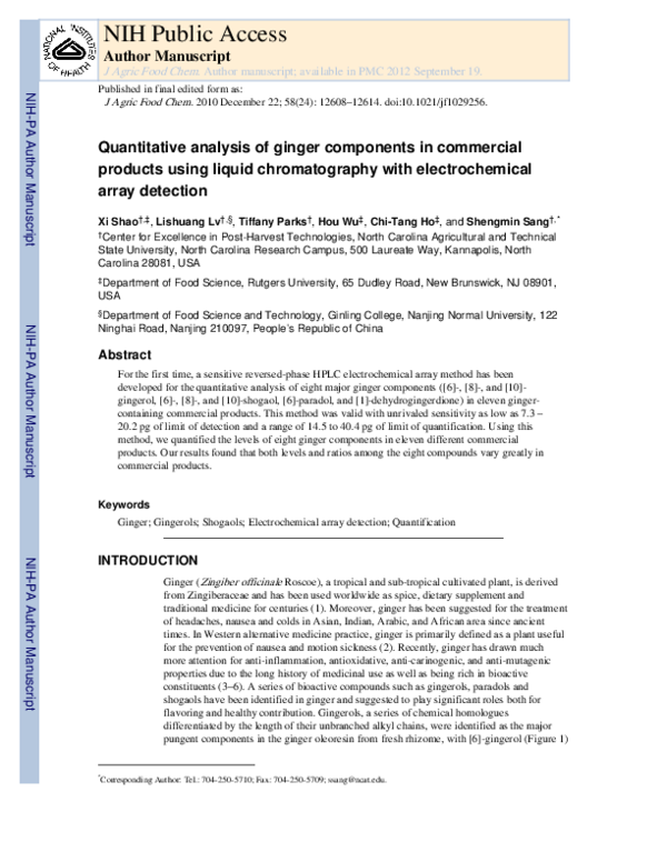 (PDF) Quantitative Analysis of Ginger Components in Commercial Products Using Liquid ...