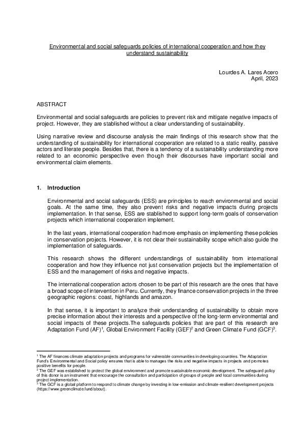 (PDF) Environmental and social safeguards policies of international ...