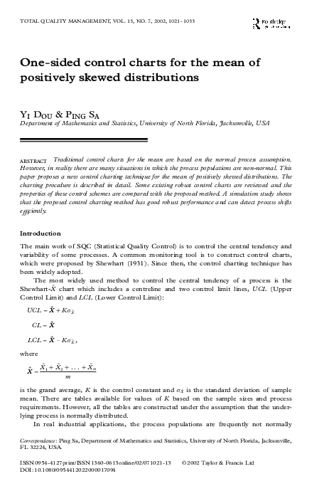 (PDF) One-sided control charts for the mean of positively skewed ...