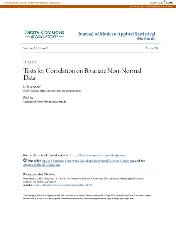(PDF) Tests for Correlation on Bivariate Non-Normal Data