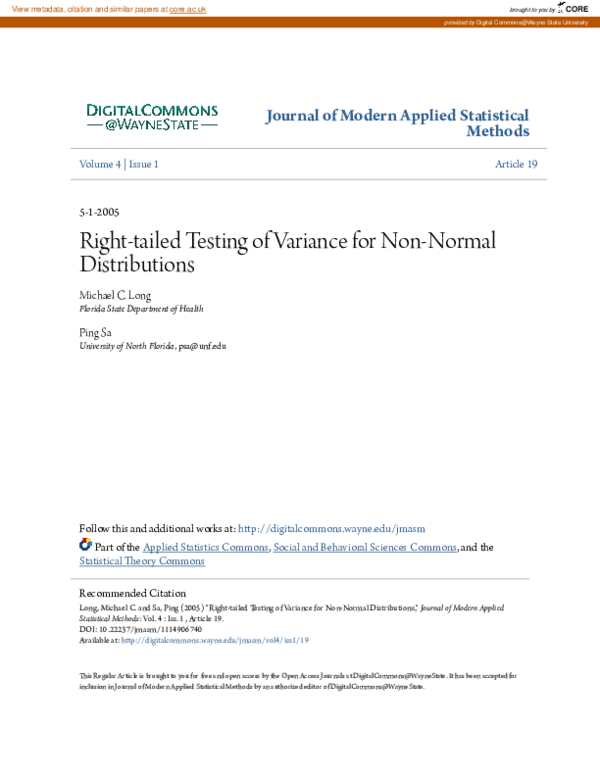 Pdf Right Tailed Testing Of Variance For Non Normal Distributions Ping Sa