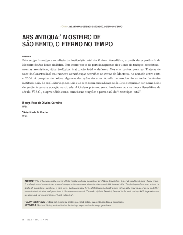 (PDF) ARS Antiqua: mosteiro de são bento, o eterno no tempo