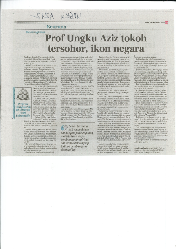 (PDF) Prof Ungku Aziz Tokoh Tersohor, Ikon Negara