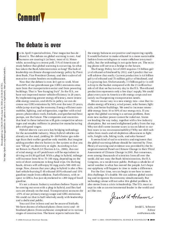 (PDF) The debate is over | Jerald Schnoor - Academia.edu