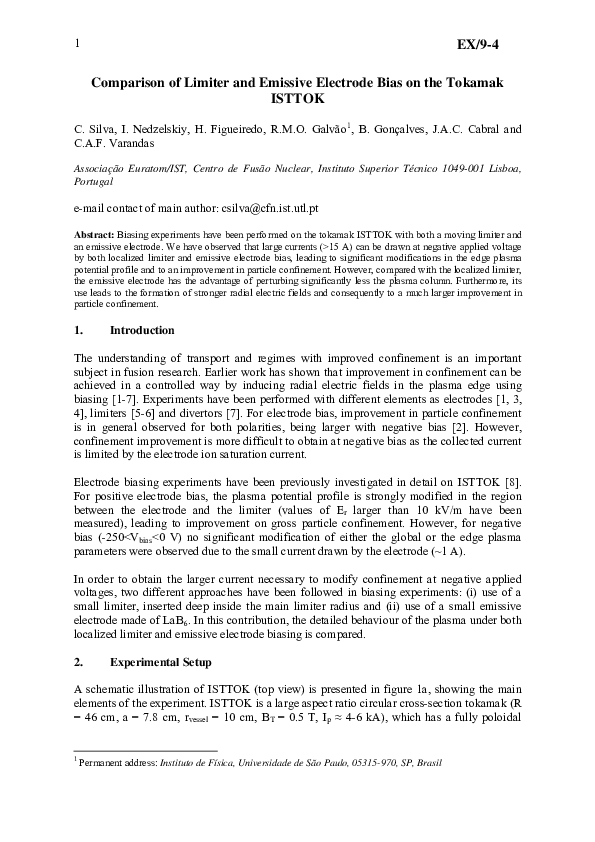 (PDF) Comparison of limiter and emissive electrode bias on the tokamak ...