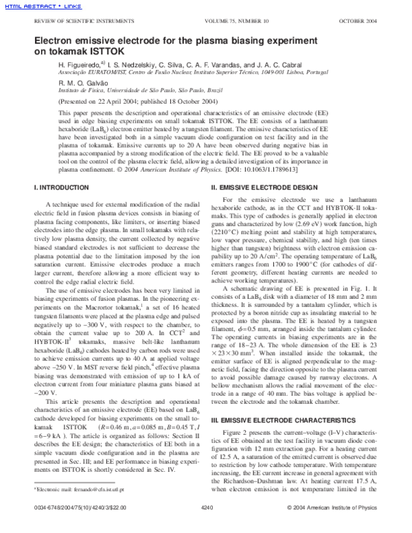 (PDF) Electron emissive electrode for the plasma biasing experiment on ...