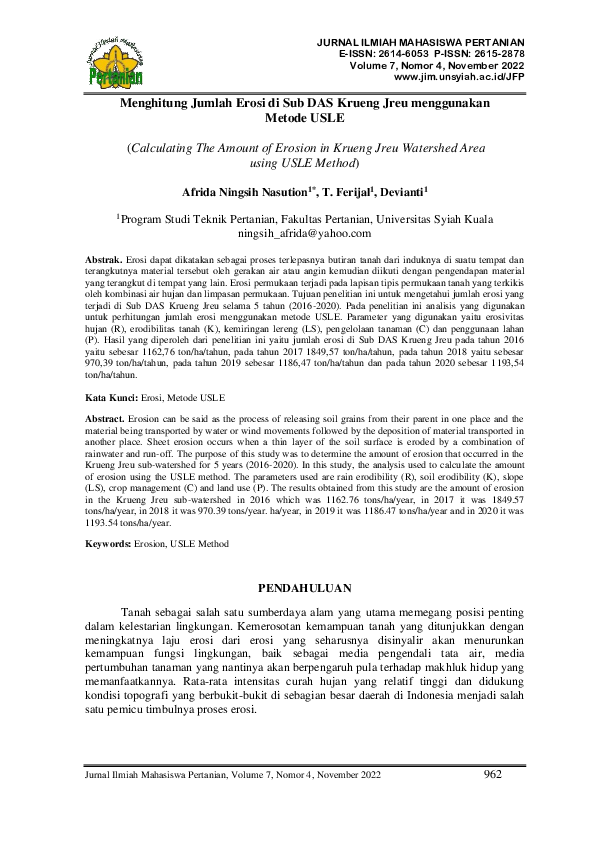 (PDF) Menghitung Jumlah Erosi di Sub DAS Krueng Jreu Menggunakan Metode ...