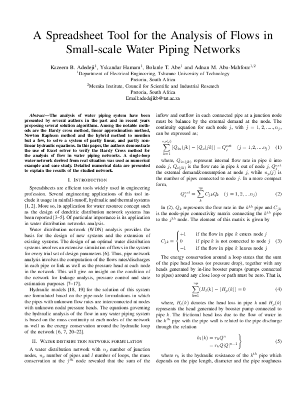 (PDF) A spreadsheet tool for the analysis of flows in small-scale water ...