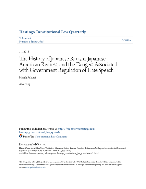 (PDF) The History of Japanese Racism, Japanese American Redress, and ...