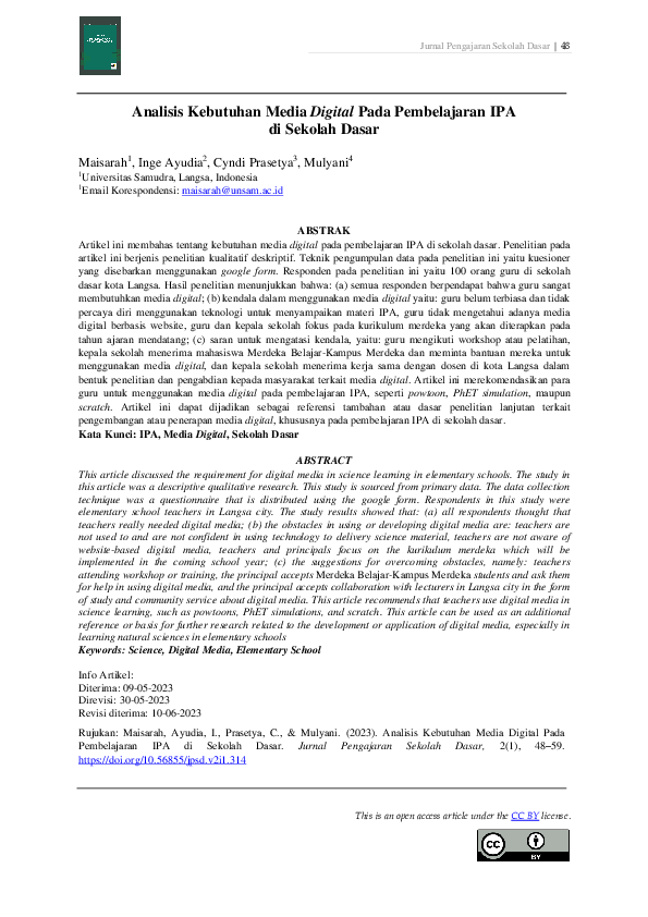 (PDF) Analisis Kebutuhan Media Digital Pada Pembelajaran IPA di Sekolah Dasar