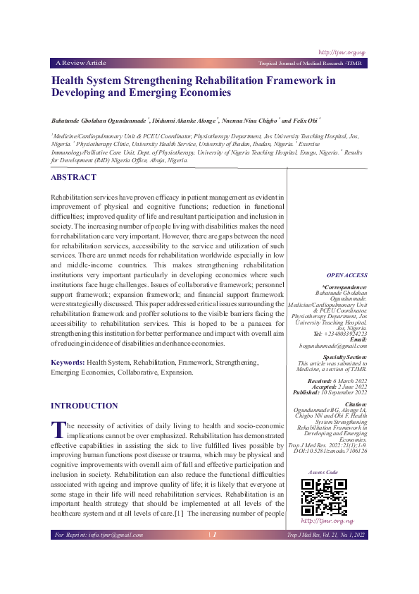 (PDF) Health System Strengthening Rehabilitation Framework in ... (PDF) Health System Strengthening Rehabilitation Framework in ...