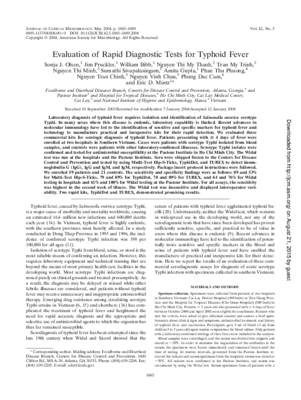 (PDF) Evaluation of Rapid Diagnostic Tests for Typhoid Fever
