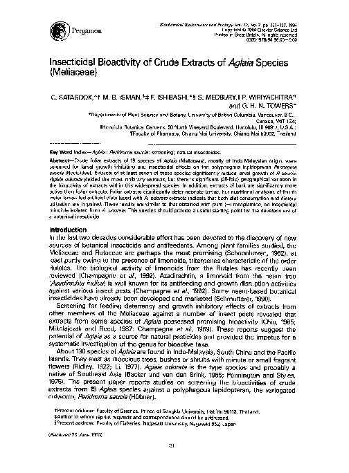(PDF) Insecticidal bioactivity of crude extracts of Aglaia species ...