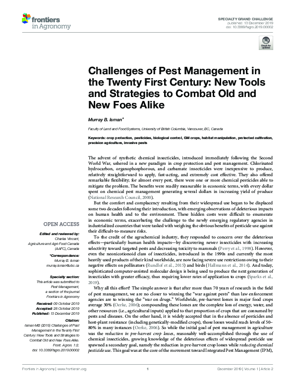 (PDF) Challenges of Pest Management in the Twenty First Century: New ...