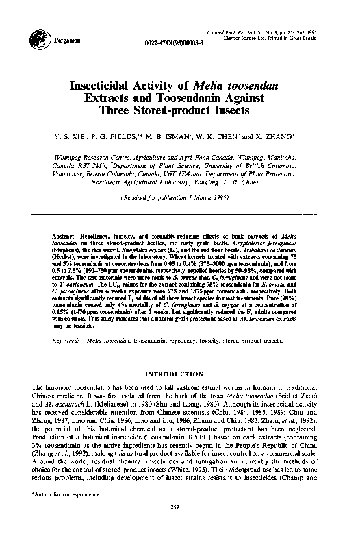 (PDF) Insecticidal activity of Melia toosendan extracts and toosendanin ...