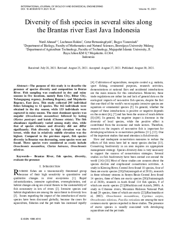 (PDF) Diversity of Fish Species in Several Sites Along the Brantas ...