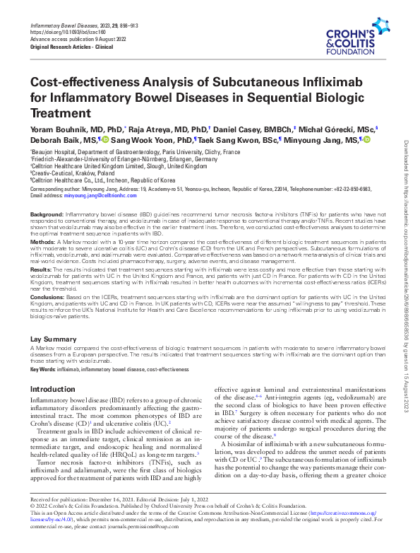 (PDF) Cost-effectiveness Analysis of Subcutaneous Infliximab for Inflammatory Bowel Diseases in ...