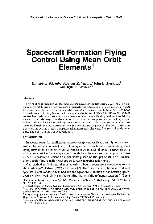 Pdf Spacecraft Formation Flying Control Using Mean Orbit Elements