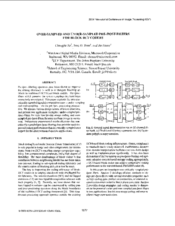 (PDF) Over-sampled and under-sampled Pre/post-filters for block DCT coders