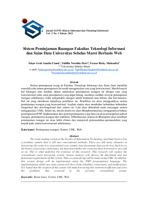 (PDF) Sistem Peminjaman Ruangan Fakultas Teknologi Informasi dan Sains ...