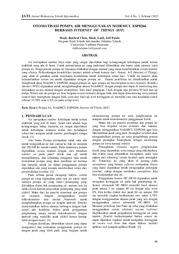 (PDF) OTOMATISASI POMPA AIR MENGGUNAKAN NODEMCU ESP8266 BERBASIS ...