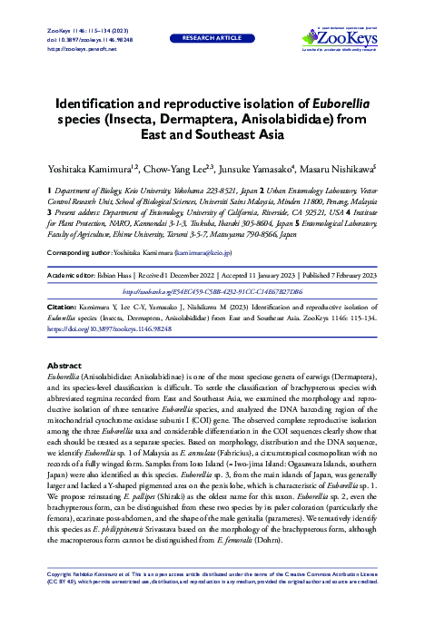 (PDF) Identification and reproductive isolation of Euborellia species ...