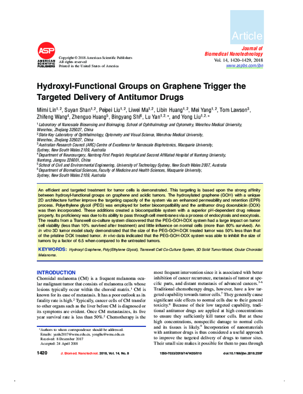 (PDF) Hydroxyl-Functional Groups on Graphene Trigger the Targeted ...