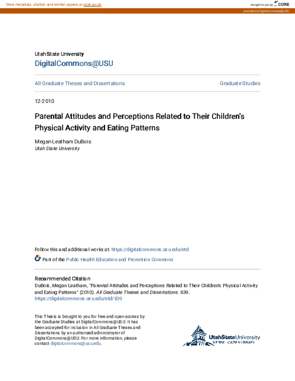 (PDF) Parental Attitudes and Perceptions Related to Their Children's Physical Activity and ...