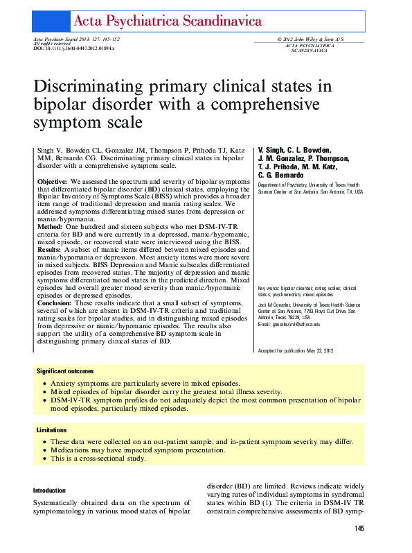 (PDF) Discriminating primary clinical states in bipolar disorder with a ...